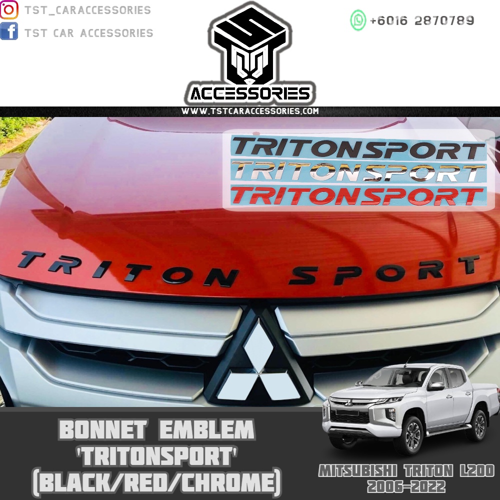MITSUBISHI TRITON BONNET 3D WORD LETTER LOGO EMBLEM 'TRITONSPORT' (RED ...
