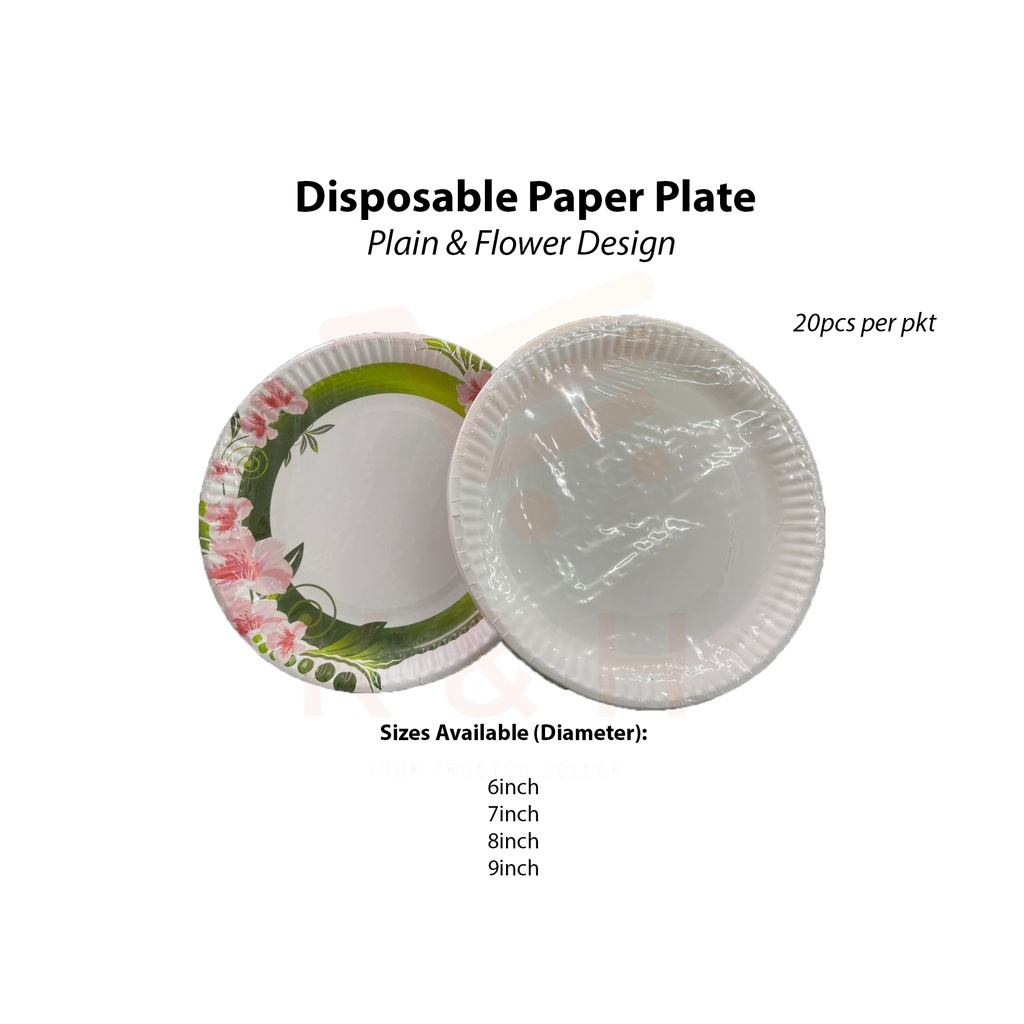 Pinggan Kertas (20PCS) Plain Paper Plate / Flower Paper Plate ...