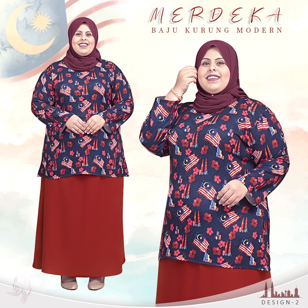 🌹Plus Size🌹 Baju Kurung Moden with Merdeka Print by H styles Collection ...
