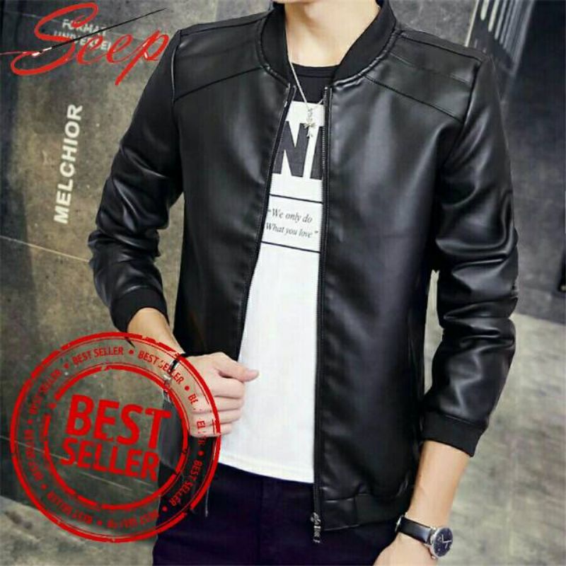 HITAM Bomber model Genuine Leather Jacket/Brown And Black | Shopee Malaysia