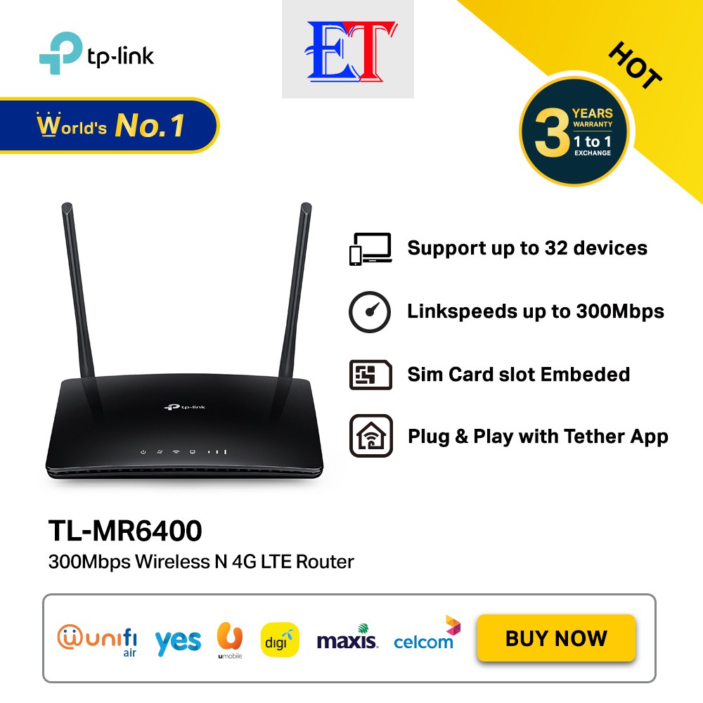 TP-LINK TL-MR6400 (APAC) 300Mbps 4G LTE Wireless Modem Router Direct ...
