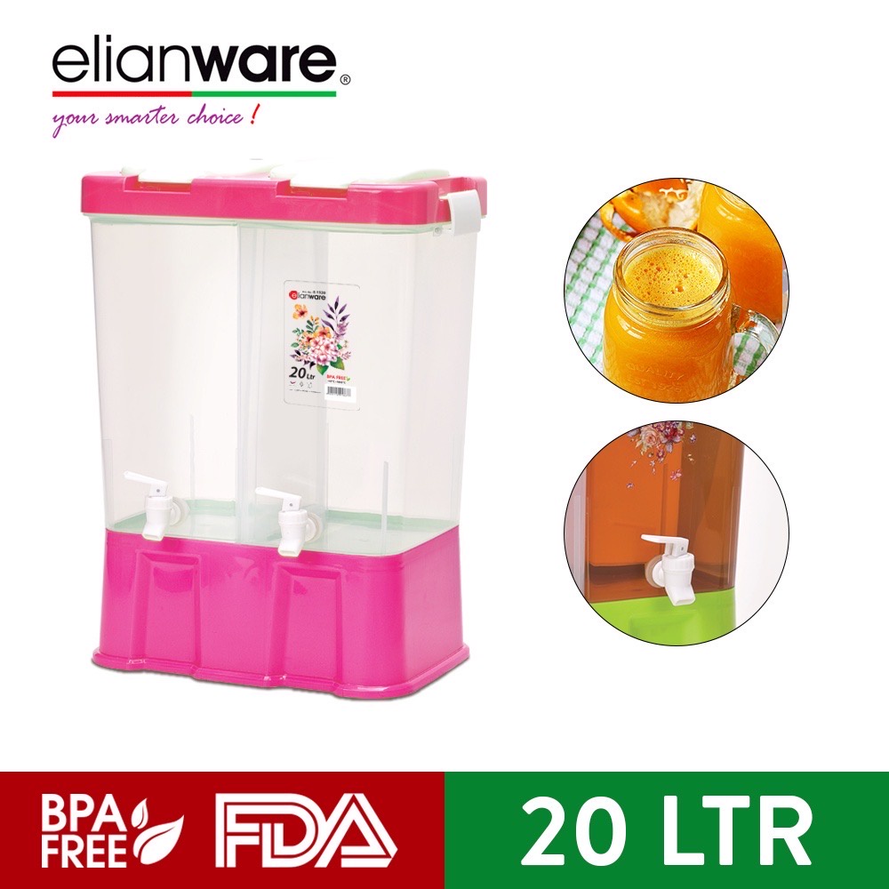 Elianware E-1520 20L (10L x 2) Flower Design BPA-Free Plastic Two Dual Compartment Water ...
