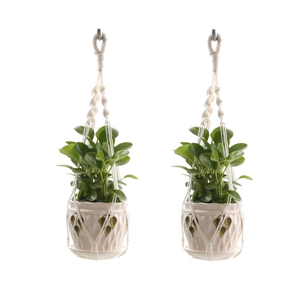 2-Pack Macrame Plant Hangers with 2 Hooks, Handmade Cotton Rope Hanging ...