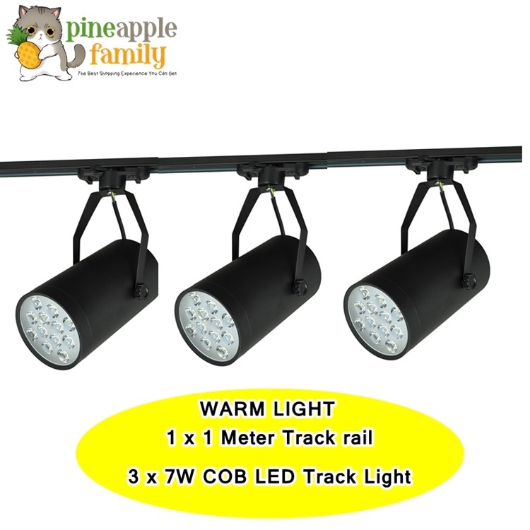 Set of 4 :1 Meter Track rail with 3 x 7W COB LED Track Light -Warm ...