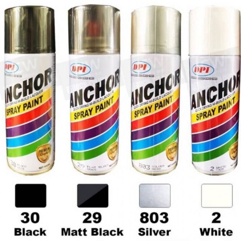 ANCHOR SPRAY PAINT STANDARD COLOUR ORIGINAL BLACK WHITE SILVER RED ...