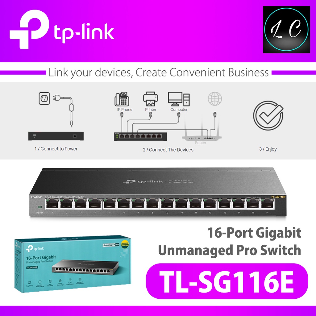 TP-LINK TL-SG116E 16-Port Gigabit Unmanaged Pro Switch with 16 10/100/1000MBPS RJ45 Port and ...