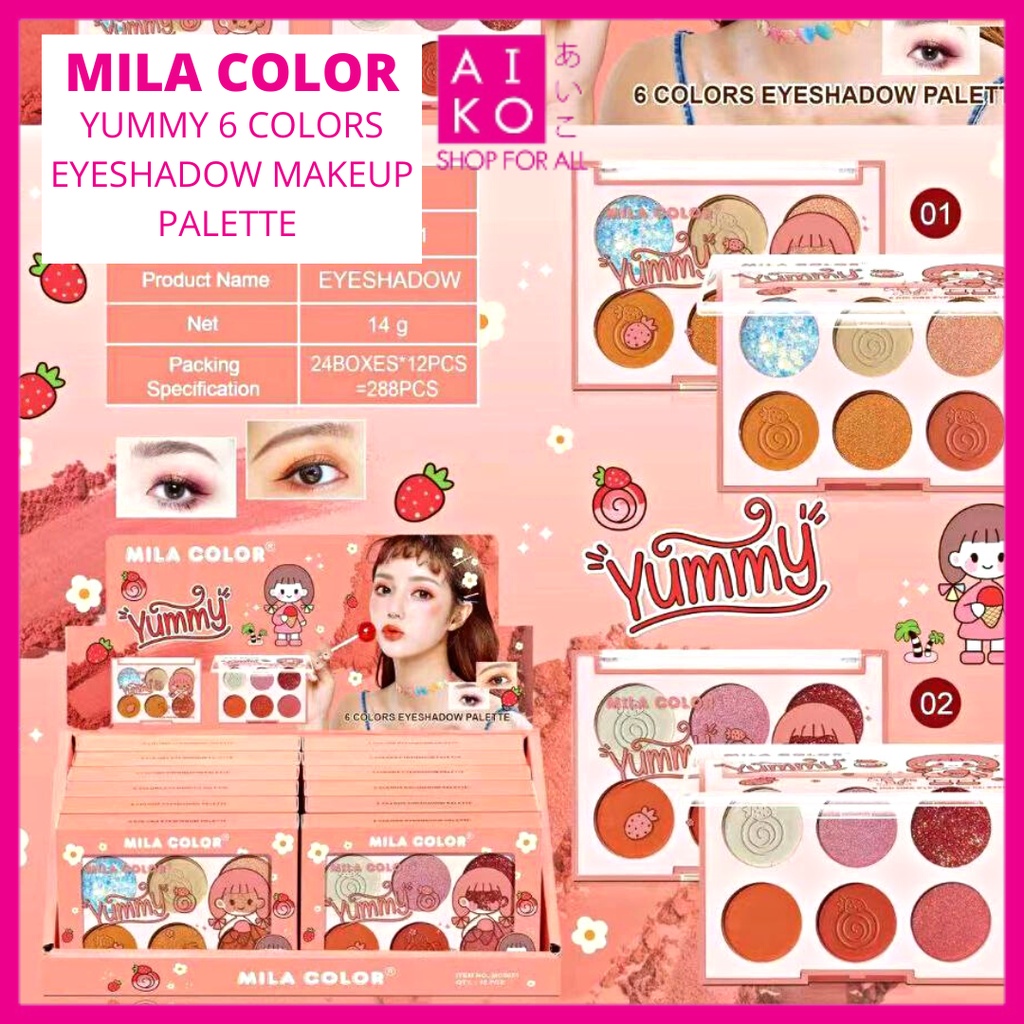 (AIKO) MILA COLOR YUMMY 6 COLORS EYESHADOW MAKEUP PALETTE 14G (MC5051 ...