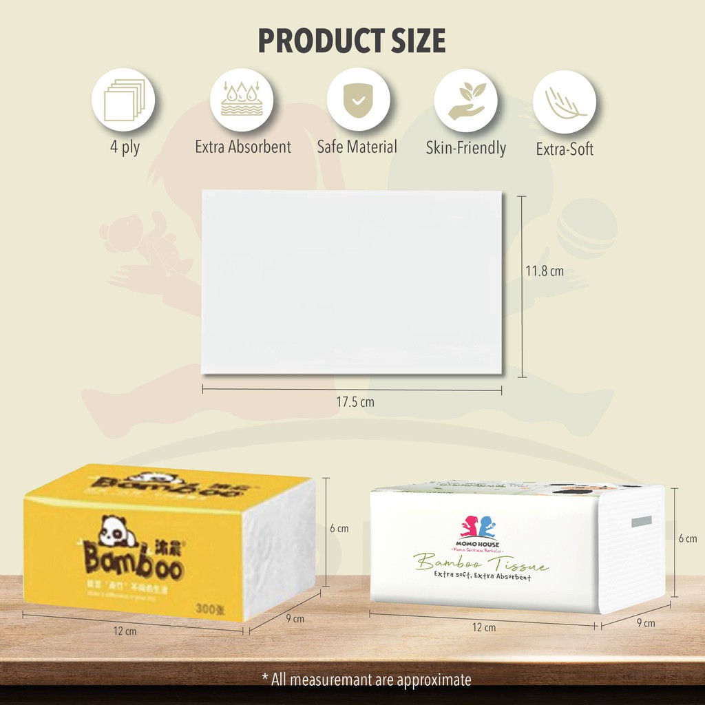 Bamboo Tissue Soft Facial Tisu Paper 75 Pulls x 4 Ply = 300pcs Per Pack ...