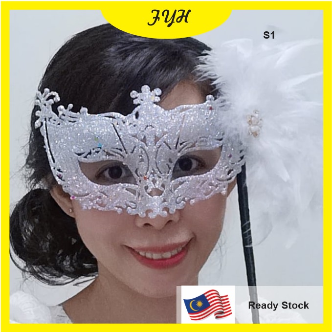 ⚡READY STOCK⚡ Masquerade Mask Stick Silver Party Mask Masquerade Mask ...