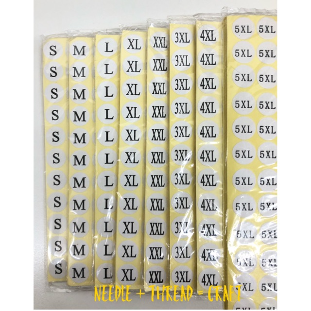 Size Stickers Clothing XXS XS S M L XL XXL 3XL 4XL 5XL 6XL 7XL 8XL ...