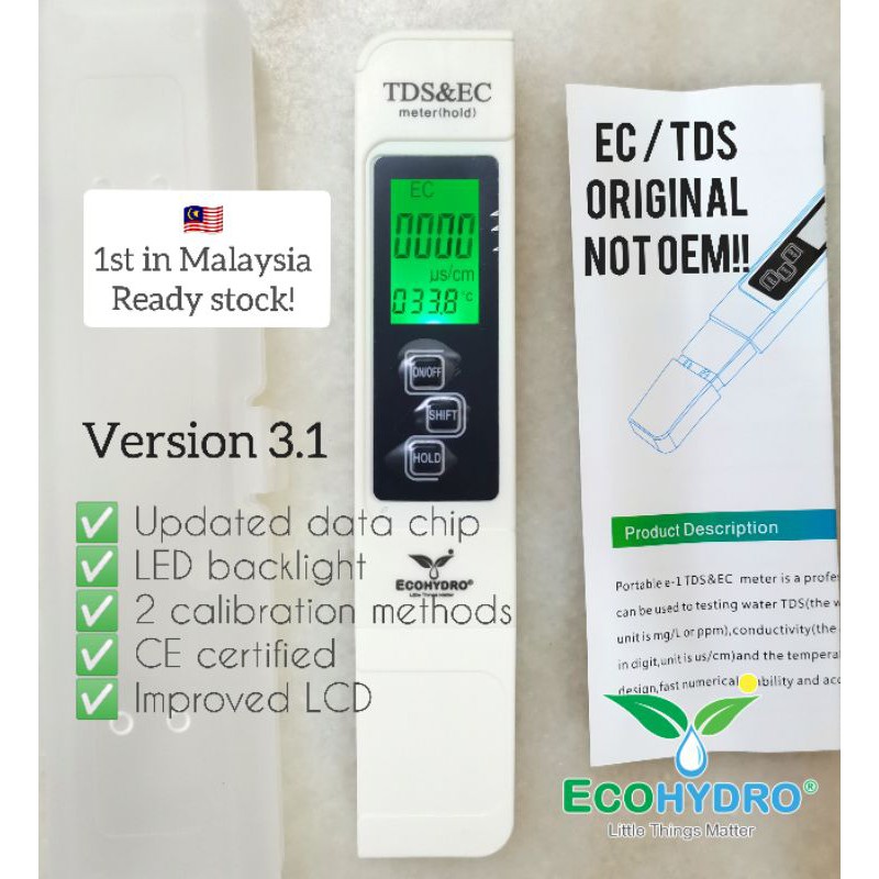 New Digital TDS EC 3-in-1 Meter Purity PPM Hydroponic Tester Monitor ...