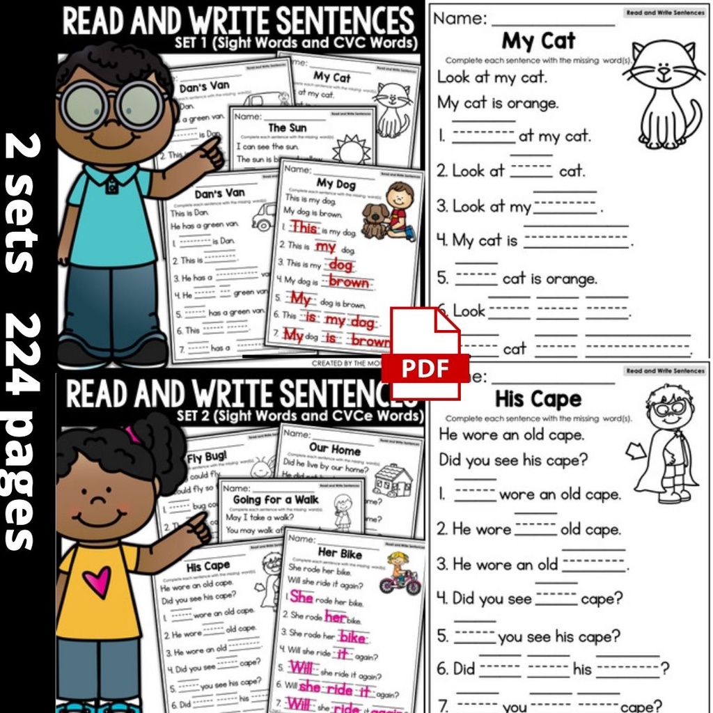 178-Read and Write Sight Word Sentences Set 1 and 2 Bundle 224 pages ...