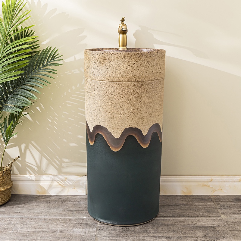Ceramic Integrated Column Wash Basin Home Bathroom Washbasin Outdoor ...