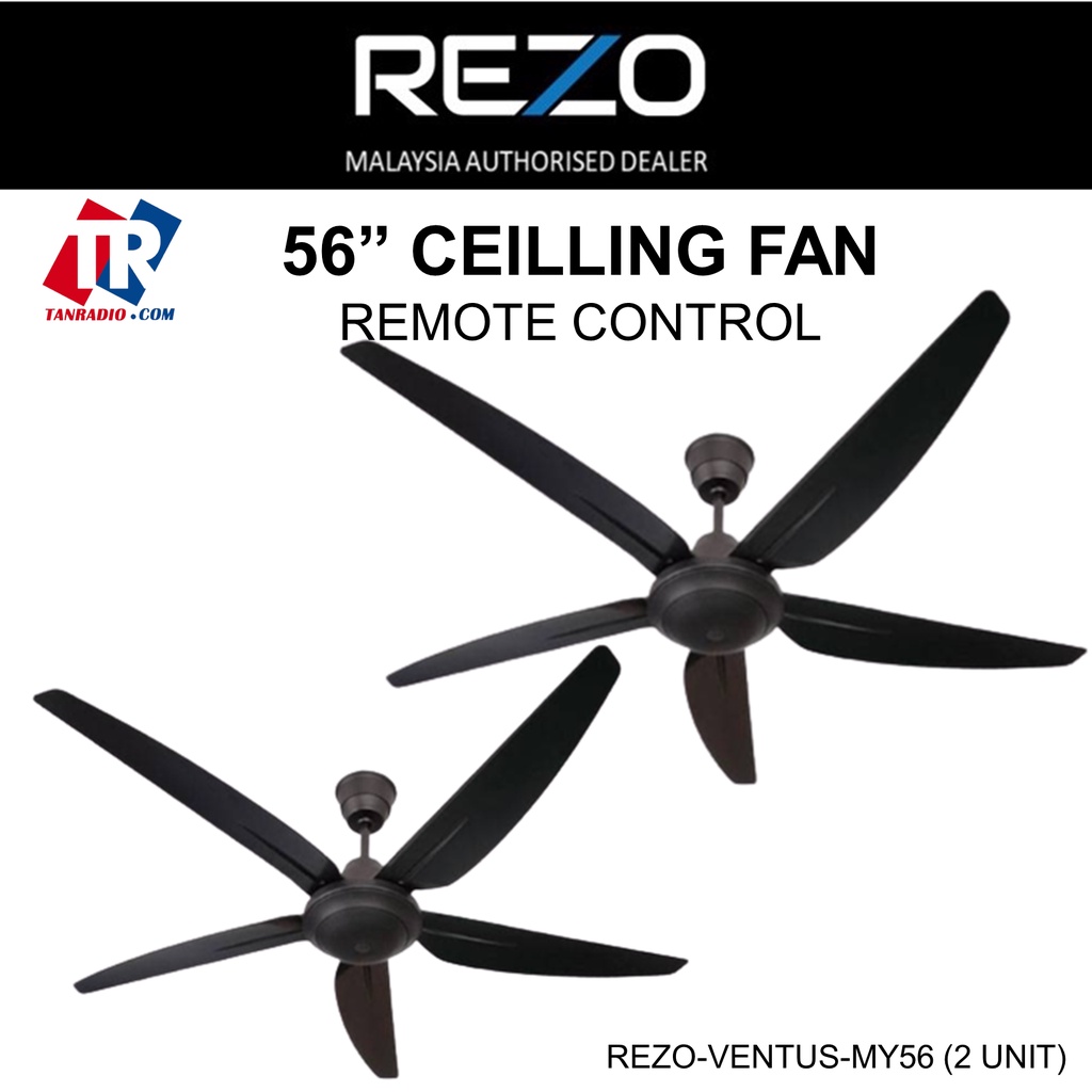 Rezo Ventus MY56/5B (2UNIT) Remote Ceiling Fan 5 Speed - Matt Black (56 ...