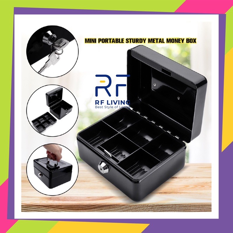 RF Living Metal Petty Cash Box Storage Money Coins Tray With Key Lock ...