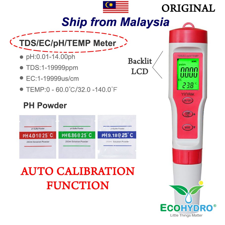 [NEW] 4 in 1 Portable Digital EC TDS PH TEMP EC Meter HYDROPONICS ...