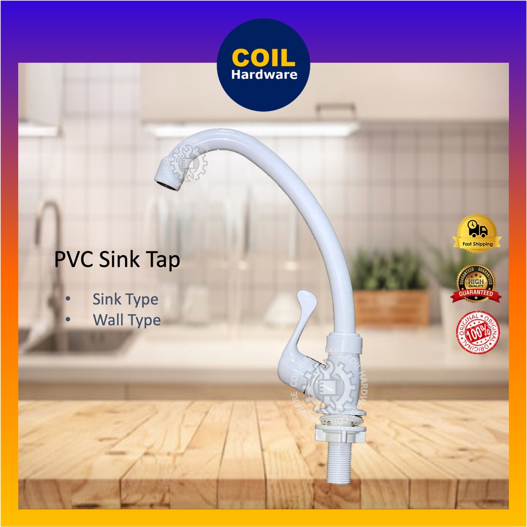 COIL PVC 1/2" Wall/Sink-Mounted Kitchen White sink tap Plastic basin ...