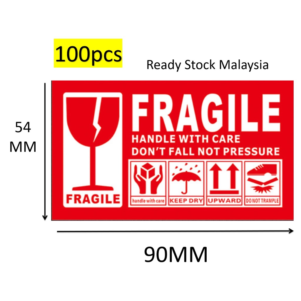 Malaysia Store 100pcs 9cm x 5cm Fragile Sticker Stiker Mudah Pecah ...