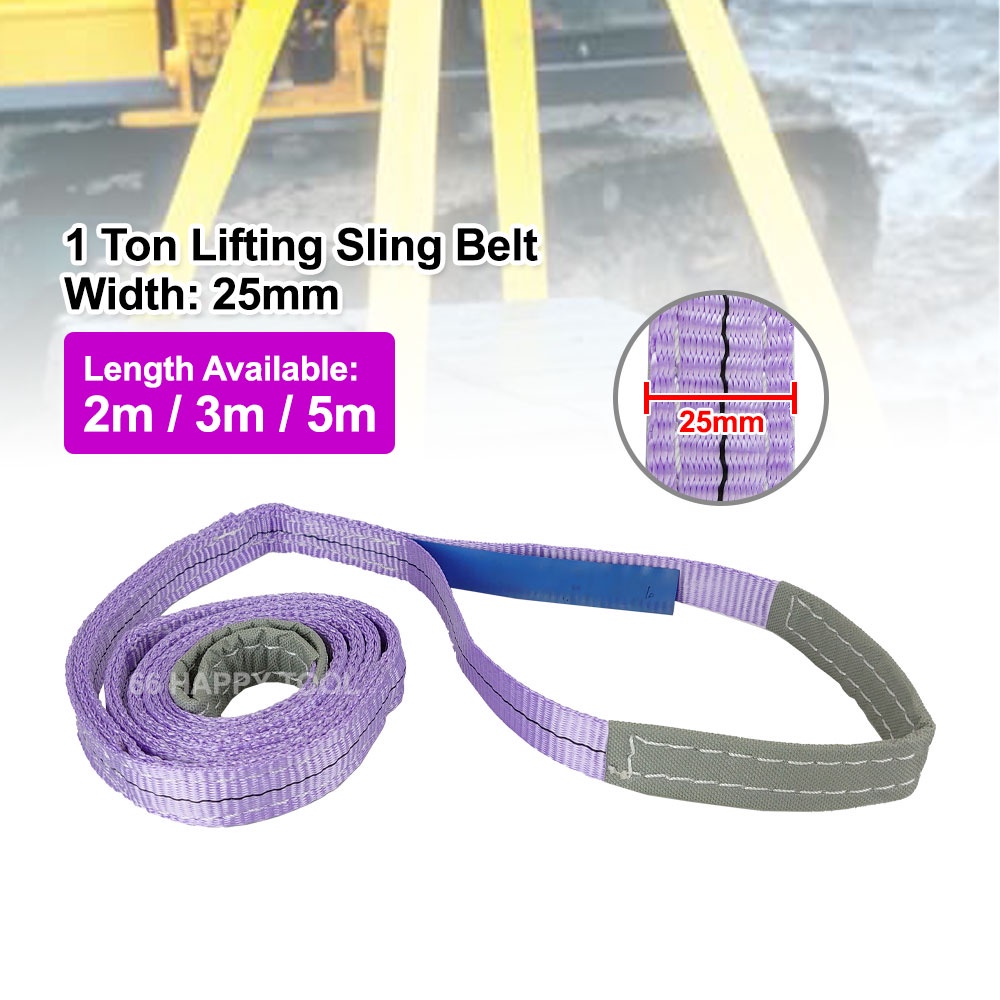 Webbing Lifting Sling Belt 1 Ton (25mm) 2m 3m 5m Heavy Duty Durable Double Loop Eye Industrial ...