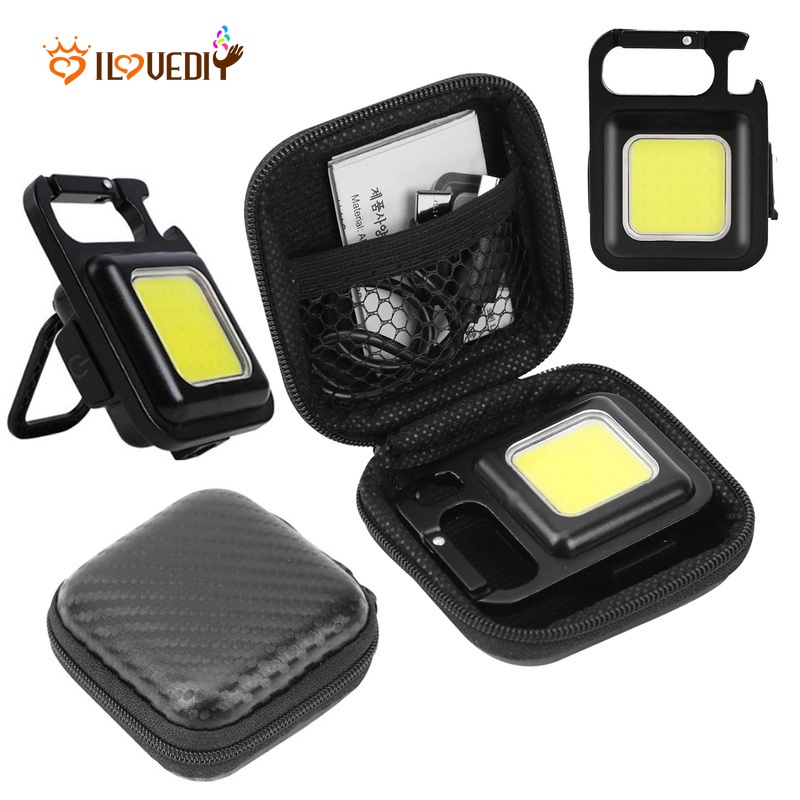 1Pc Portable Mini Zipper Square COB LED Keychain Work Light Storage Box ...