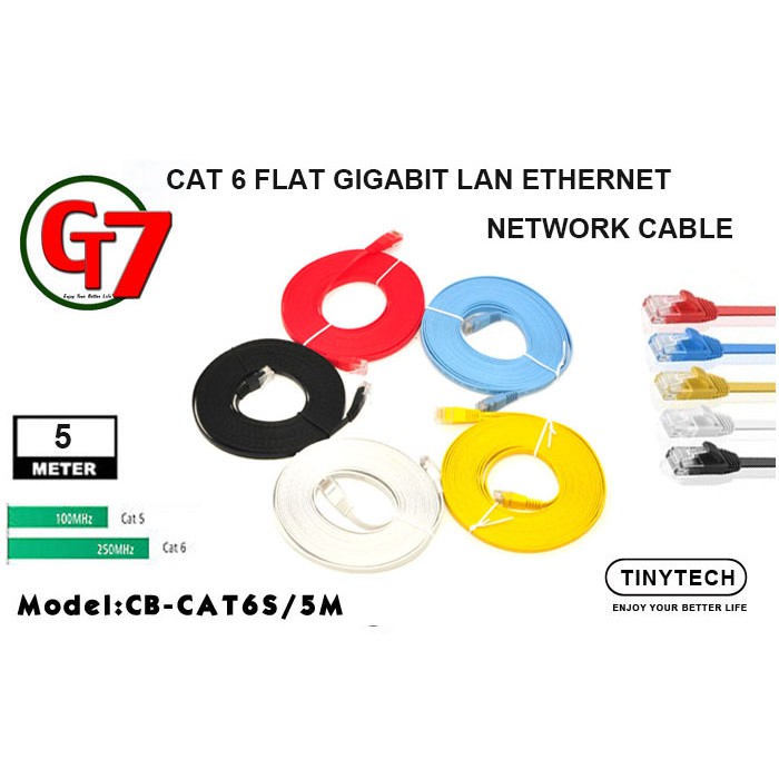 TINYTECH RJ45 CAT6 FLAT GIGABIT LAN ETHERNET NETWORK CABLE 5M (CB-CAT6S ...
