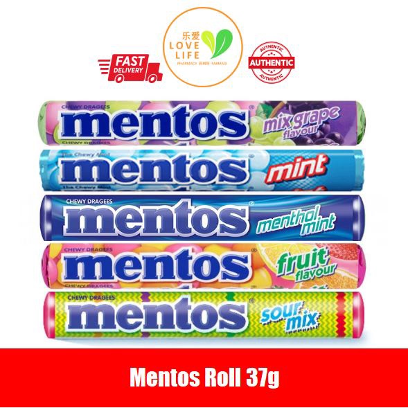 Mentos Candy Roll 37g Mint / Menthol / Sour Mix / Grape / Fruit ...