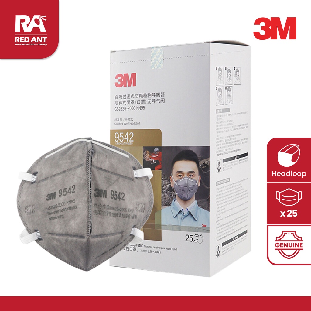 [25PCS] 3M Particulate Respirator 9542, KN95/P2, with Nuisance Level Organic Vapor Relief ...
