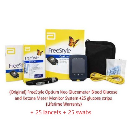 FREESTYLE OPTIUM NEO BLOOD GLUCOSE&KETONE MONITORING SYSTEM + 25 ...