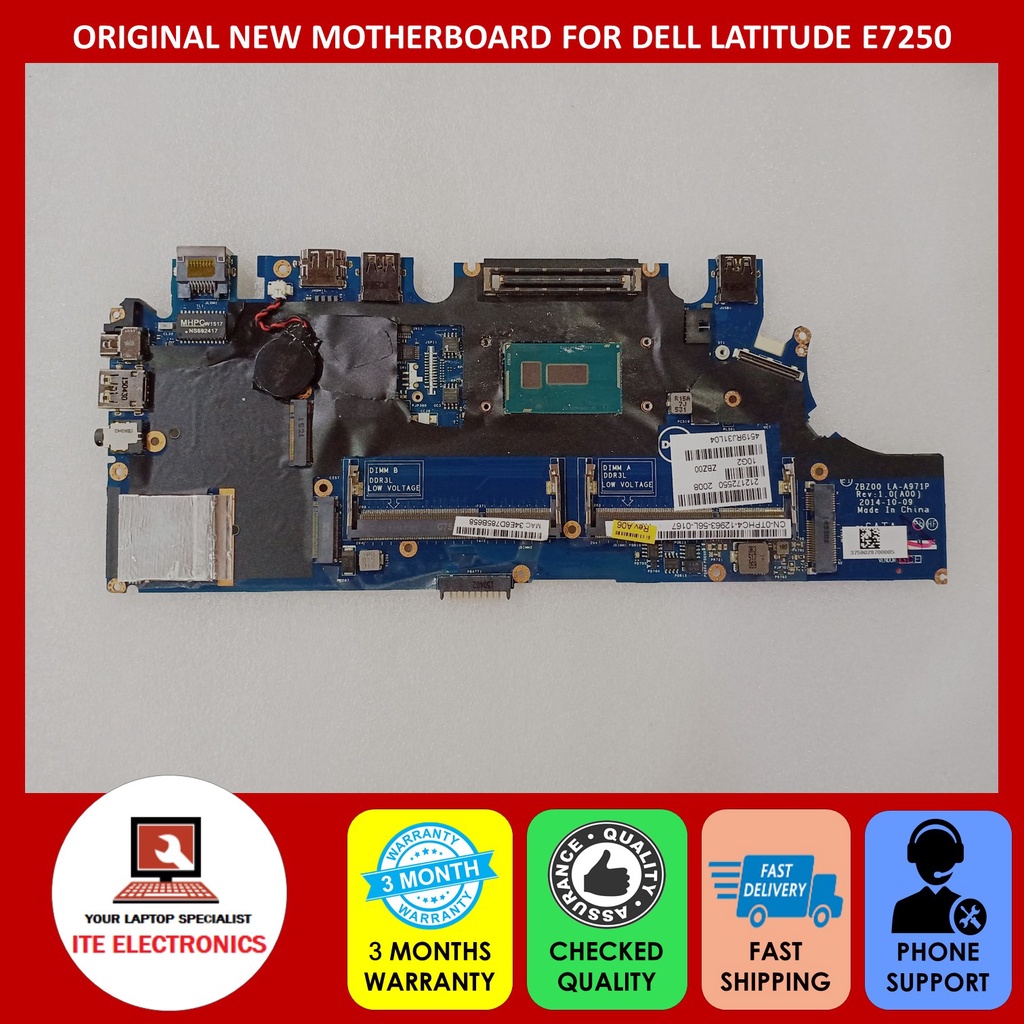 DELL LATITUDE E7250 INTEL I7-5600U 2.6GHZ DDR3 LAPTOP MOTHERBOARD 0TPHC4 LA-A971P REV 1.0 ...