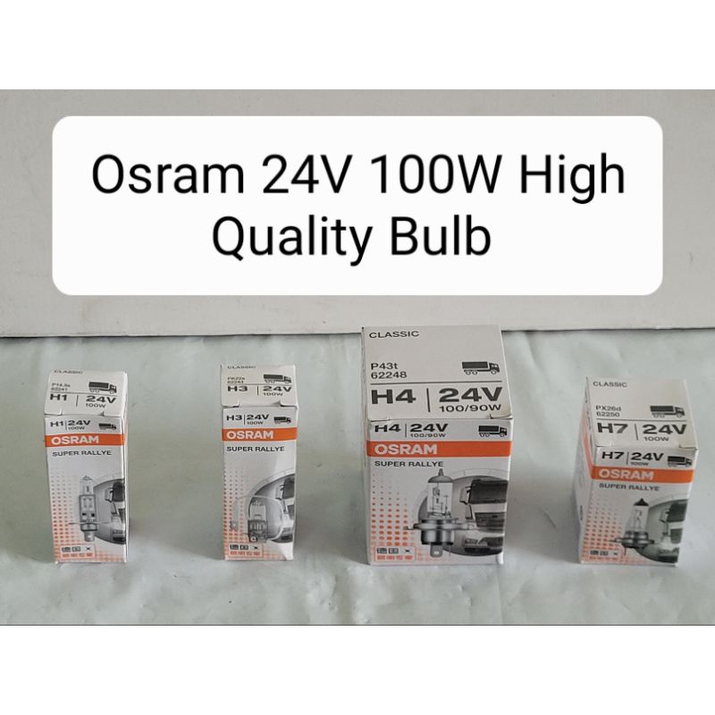 Osram 24V 100W Super Rallye H1, H3, H4, H7 High Quality Head Lamp Bulb ...