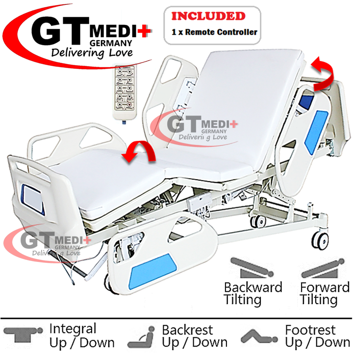 E5F3-4 GT MEDIT GERMANY Remote Control Double Crank Turn Medical Electric Hospital Nursing Bed ...