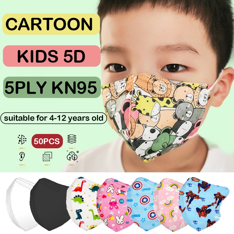 [Local Spot] 50PCS KN95 for Kids Cartoons 5ply Protective Reusable 5 ...