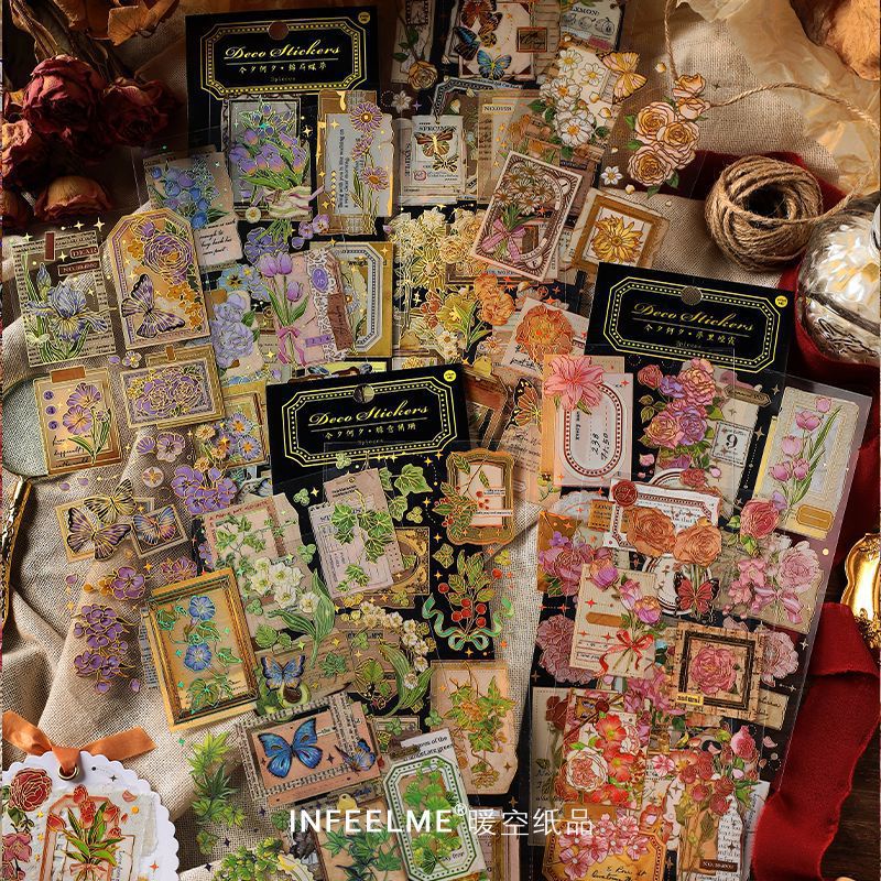 3 Sheets Transparent Waterproof Stickers Set Vintage Plants Flowers ...