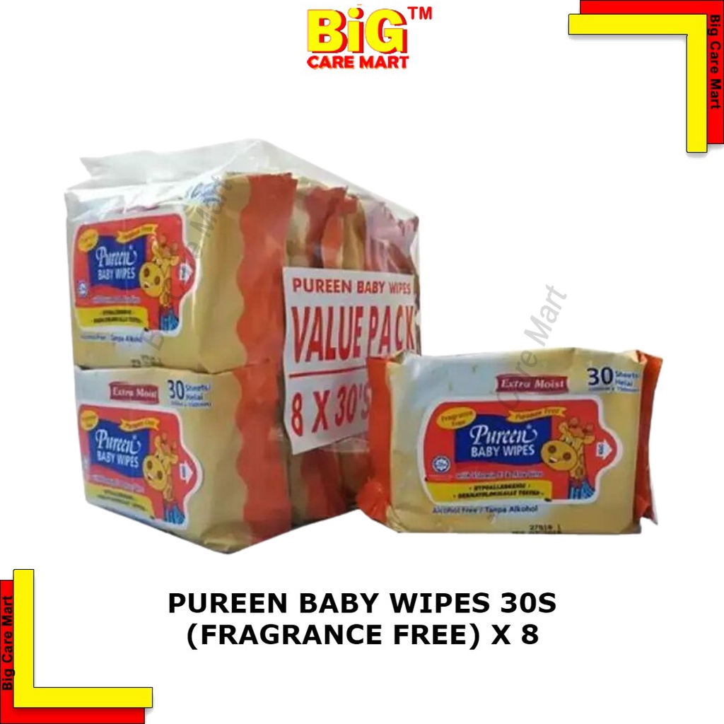 Pureen Baby Wipes 30s x 8 (Fragrance Free) | Shopee Malaysia