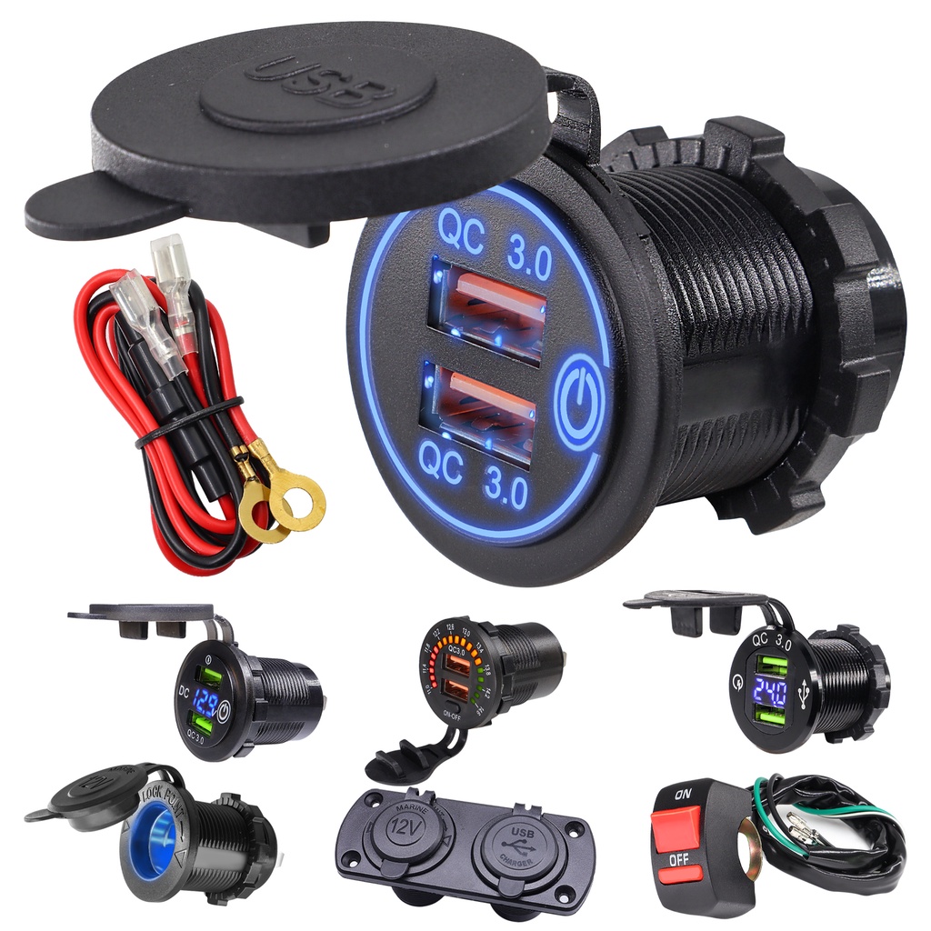 QC3.0 Wire Car Charger Socket Adapter Quick Charge Dual USB LED 36W 12V ...