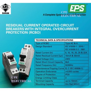 EPS 20A 25A 2P 10mA 6kA RCBO Type AC | Shopee Malaysia