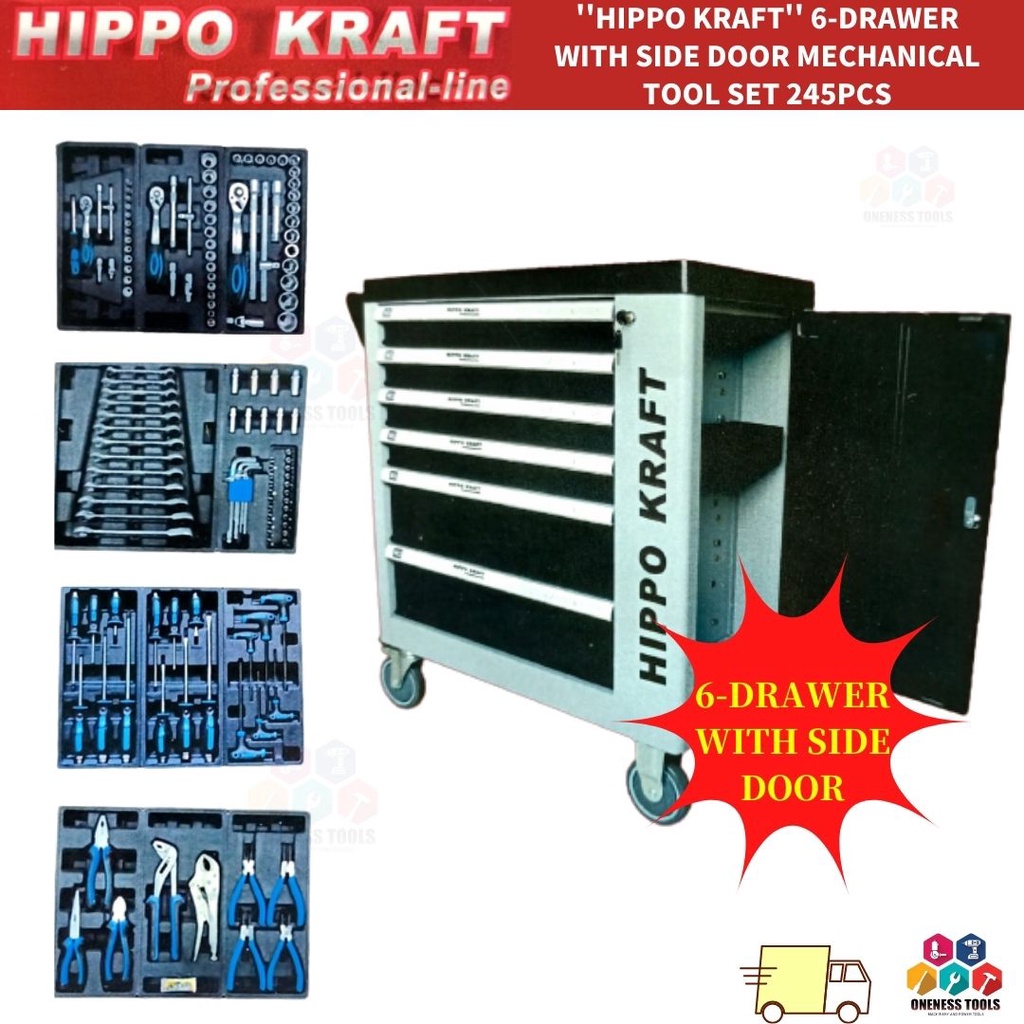 ''HIPPO KRAFT'' 6-DRAWER MECHANICAL TOOL SET 245PCS | Shopee Malaysia