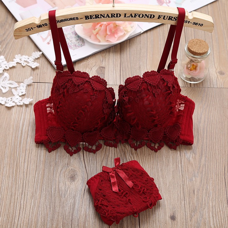 2 Pcs Ready Stock Women Half Cup Bra Set Floral Lace Bras Underwear ...