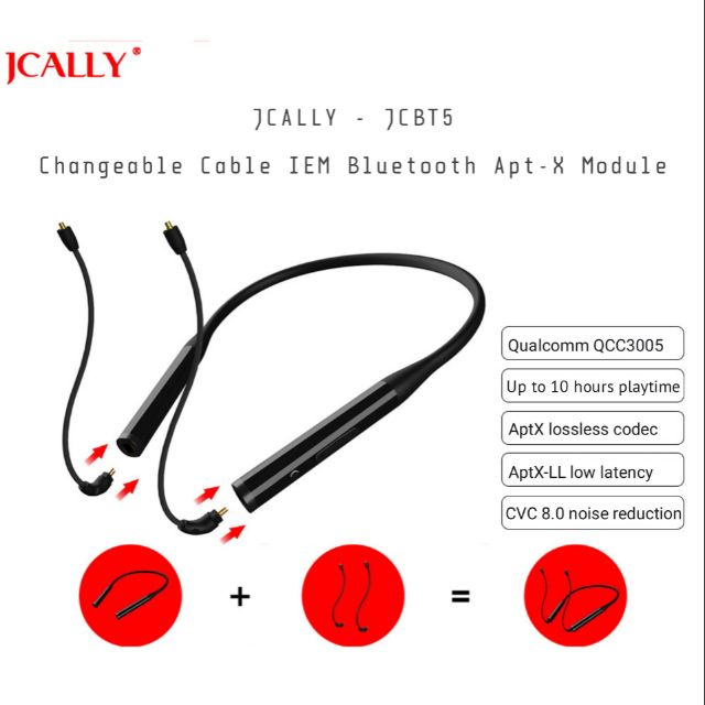 JCALLY JCBT5 - Changeable Cable IEM Bluetooth Apt-X Module | Shopee ...