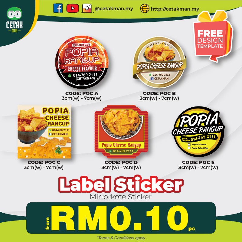 Popia Cheese Label Sticker Product / FREE DESIGN TEMPLATE / Label 3cm ...