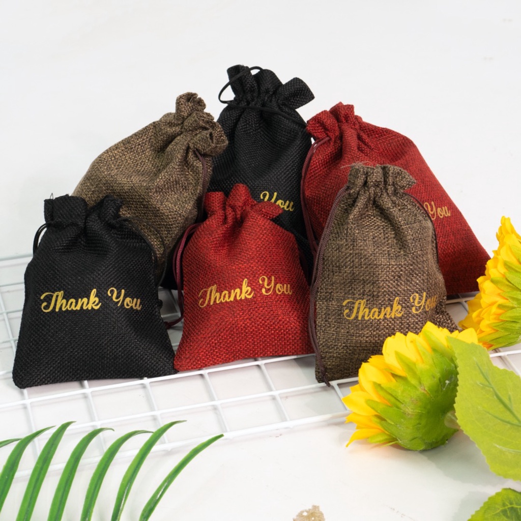 THANK YOU Door Gift Mini Jute Pouch / Jute Gift Bag / Cute Drawstring ...