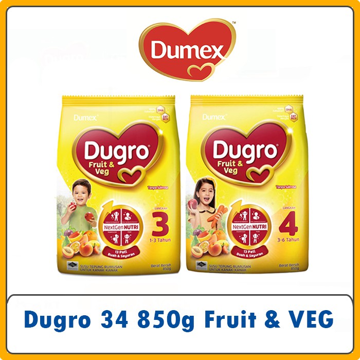 Dugro 3& 4 Fruit & Vegetable (3-6 Years) 850g Susu Formula | Shopee ...
