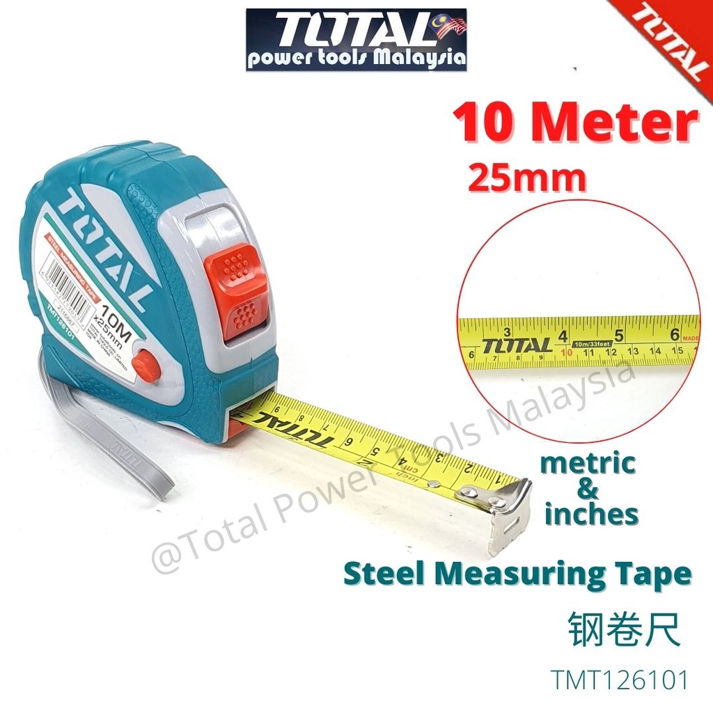 TOTAL Steel Measuring Tape 钢卷尺 (10M x 25mm) - TMT126101 | Shopee Malaysia
