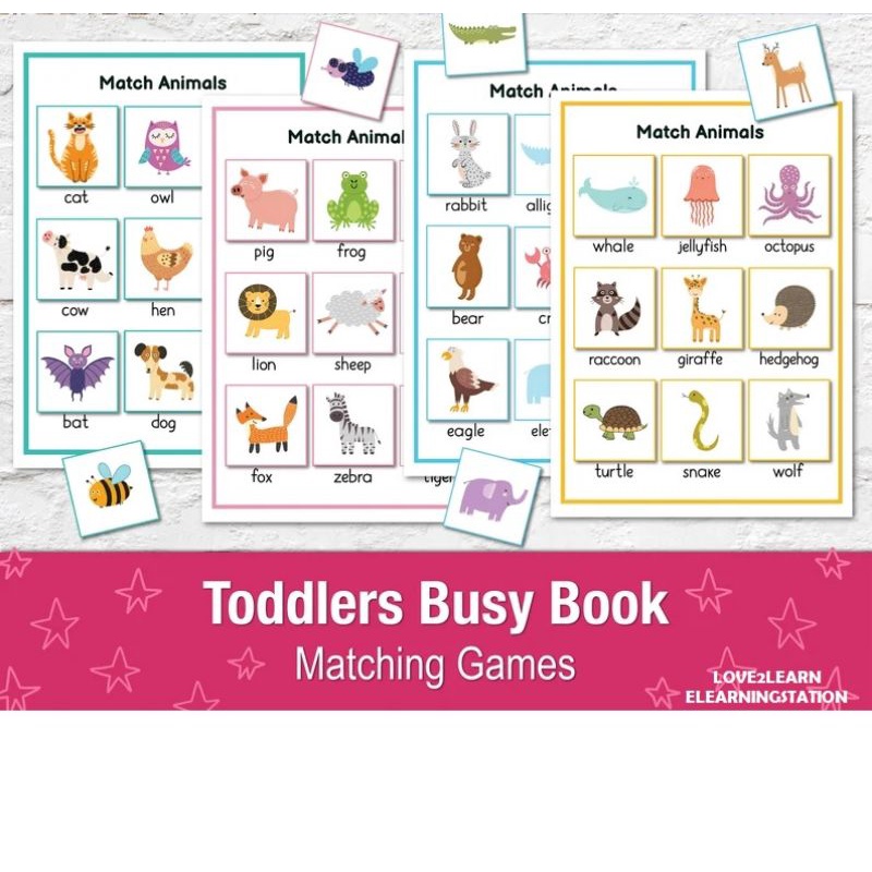 A45 Animals Matching Busy Book (PDF) kids learning sorting activity ...
