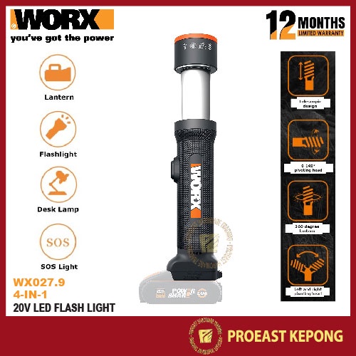 Worx WX027 .9 20V Cordless LED 4 in 1 Flash Light / Outdoor house hold ...