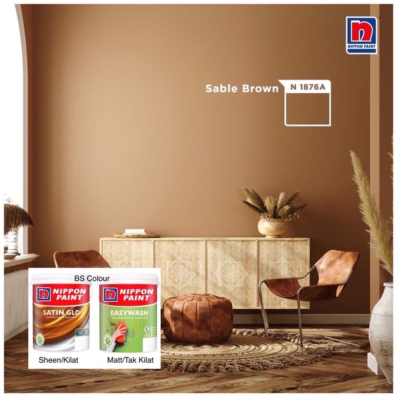 5L Nippon Paint Interior SatinGlo/Sheen & EasyWash/Matt&Super Matex/Matt N 1876A Sable Brown ...