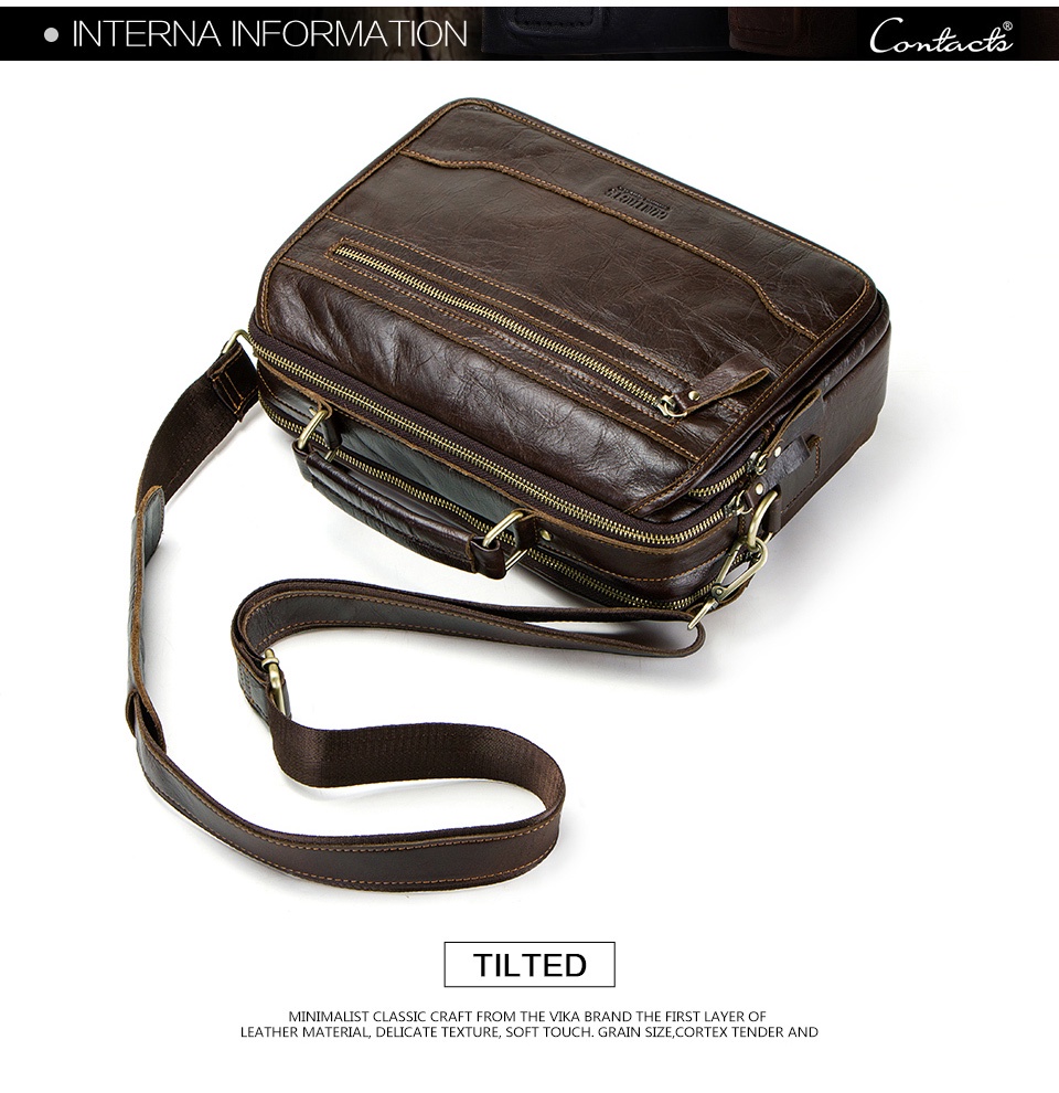 CONTACTS New Genuine Leather Men's Messenger Bag Satchel Bag Cross-body ...