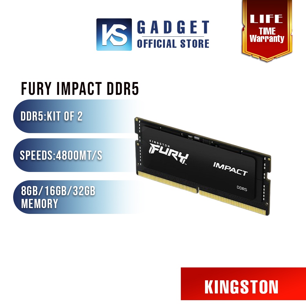 Kingston Fury Impact DDR5 Memory 4800MHz CL38 Notebook Gaming SODIMM RAM (8GB/16GB/32GB ...