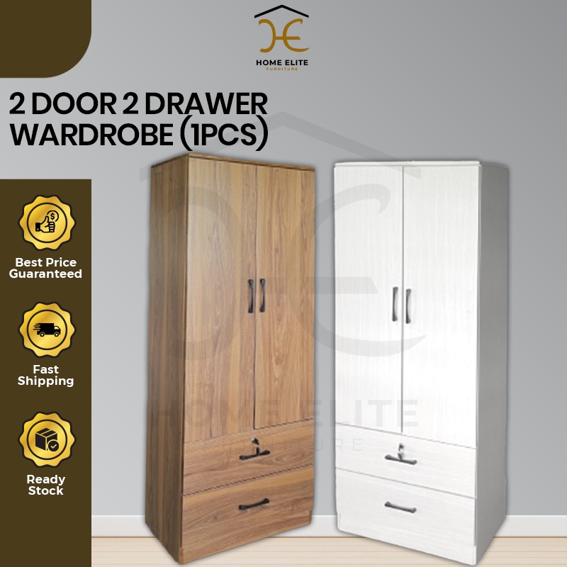 [Free Install] Home Elite 2 Door Wardrobe With 2 Drawer Solid Board ...