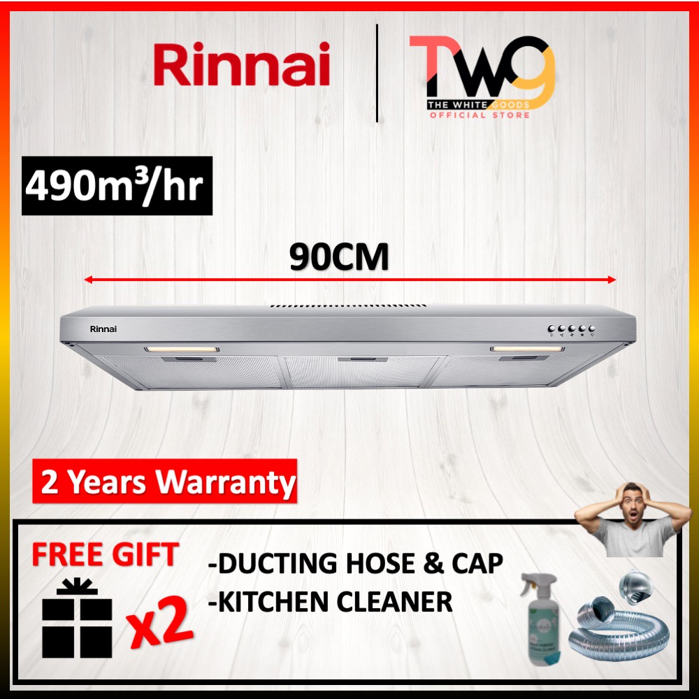 [Ready Stock + 2 GIFT] Rinnai 2 in 1 Ventilation / Recirculation 90cm Slim Hood RH-S95A-SSVR (2 ...